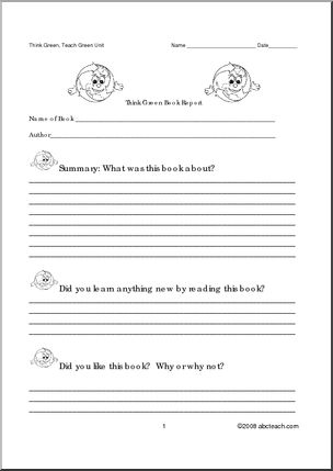 Book Report Forms: Think Green (primary) – Abcteach