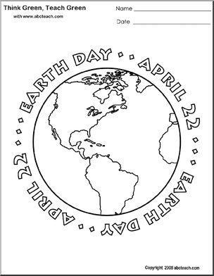 Coloring Page: Think Green – Earth Day – Abcteach
