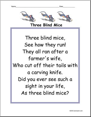 Nursery Rhymes: Three Blind Mice – Abcteach