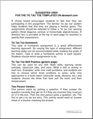 Teaching Ideas: Tic Tac Toe Templates – Abcteach