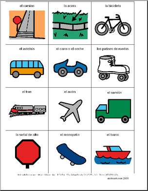 Spanish: Poster de vocabulario – El transporte 1 – Abcteach