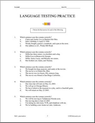 Language Arts (Level 1) Testing Practice – Abcteach