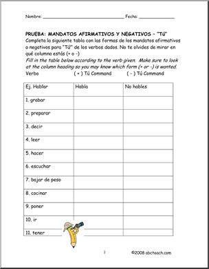 Spanish: Mandatos: TË™ – Afirmativos (secundaria) – Abcteach