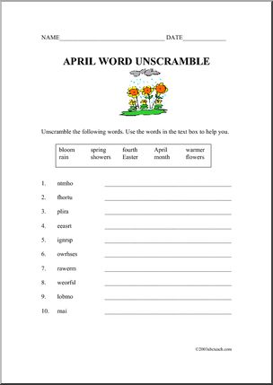 Unscramble the Words: April – Abcteach