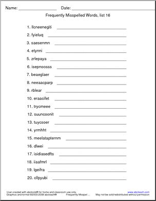 Frequently Misspelled Words (list 3) Word Search – Abcteach