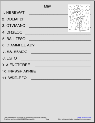 Unscramble the Words: May – Abcteach