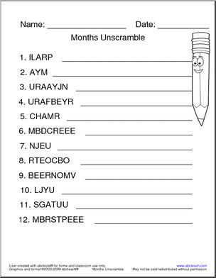 Unscramble the Words: Months – Abcteach