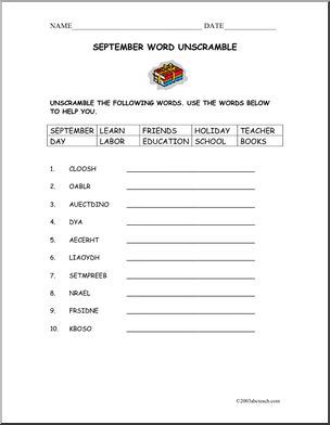 Unscramble the Words: September – Abcteach