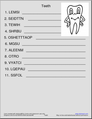 Unscramble the Words: Teeth – Abcteach