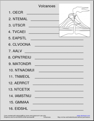 Unscramble the Words: Volcano – Abcteach