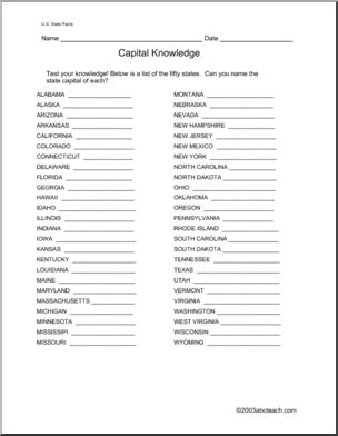 Worksheet: U.S. Capitals – Abcteach