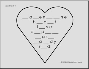 Valentine (elementary) Missing Letters – Abcteach