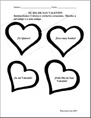Spanish: Corazones de San ValentÃŒn (elementaria y secundaria). – Abcteach