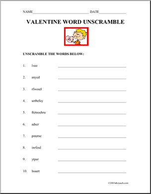 Unscramble the Words: Valentine – Abcteach