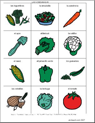 Spanish: Poster de vocabulario: Verduras (elementaria) – Abcteach