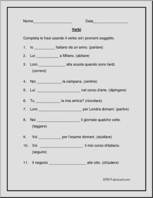 Italian: Grammar: La coniugazione dei verbi – Abcteach