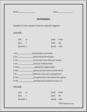Italian: Grammar: Verbi-regolare – Abcteach