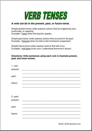 Verb Tense (elem) Rules and Practice – Abcteach