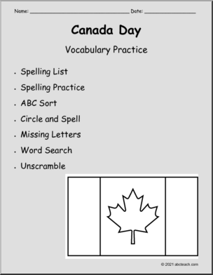 Vocabulary Pack: Canada Day (primary/elem) – Abcteach