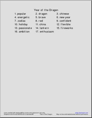 Vocabulary: Year of the Dragon Activities (hard) – Abcteach