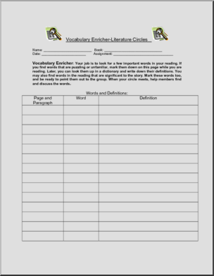 Vocabulary Enricher Literature Circle Job – Abcteach