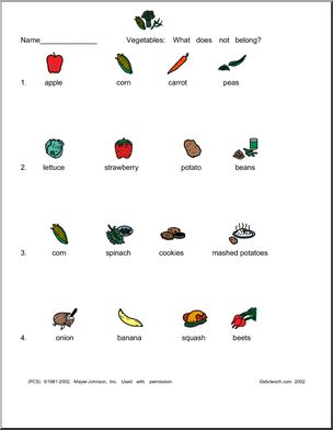 Worksheet: What does not belong? (vegetable theme) – Abcteach