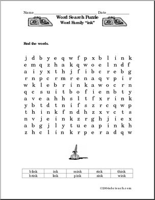 “ink” words’ Word Search – Abcteach