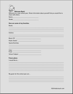 Form: Welcome Back …to Middle School – Abcteach
