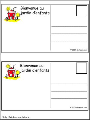 French: Carte postale, Bienvenue au jardin dÃ­enfants – Abcteach