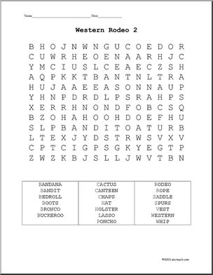Word Search: Western Rodeo (2) – Abcteach