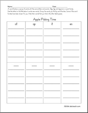 Apple Picking Time Word Families/Make a Word – Abcteach