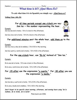 Spanish: Spanish 1 – ExplicaciÃ›n: La hora (secundaria) – Abcteach