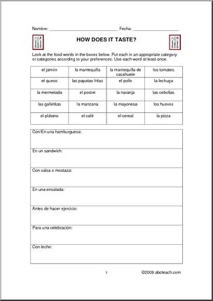 Spanish: La Comida con un CompaÃ’ero (primaria/secundaria) – Abcteach