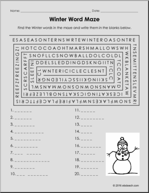 Holiday/Seasonal: Seasonal – Winter Word Puzzles – Abcteach