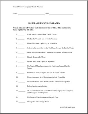 Worksheet: South American Geography (upper elem/middle) – Abcteach