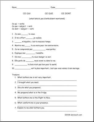 French: Exercices pour les pronoms le, la, les, lÃ­, lui, leur, y, en ...