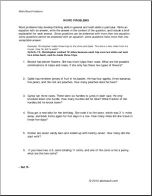 Set R (elem/upper elem) Word Problems – Abcteach