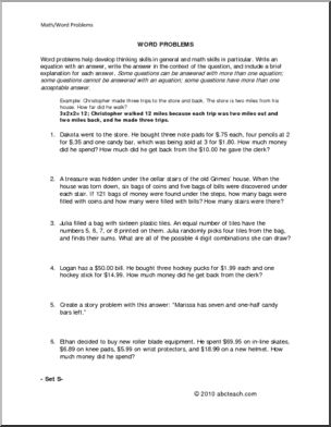 Set S (elem/upper elem) Word Problems – Abcteach