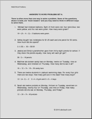 Set L (elem/upper elem) Word Problems – Abcteach