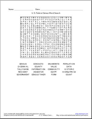 Word Search: U. S. Census (upper elem/middle) – Abcteach