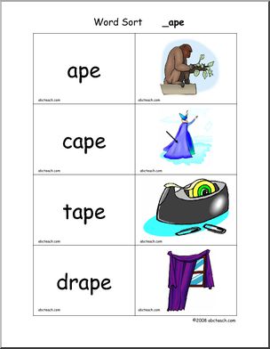 -ape words’ Word Sort Center – Abcteach