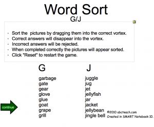 Interactive: Notebook: Phonics: Letters “G” and “J” (Sort) – Abcteach