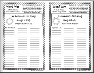 Summer Word War – A multi-player Print-n-Play Game – Abcteach