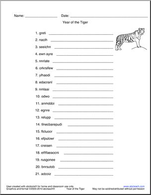 Unscramble the Words: Year of the Tiger (version 2) – Abcteach