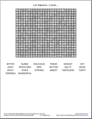 Word Search: Adjectives – it tastes – Abcteach