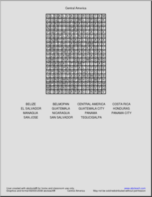 Word Search: Central America – Abcteach