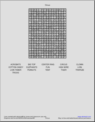 Word Search: Circus – Abcteach