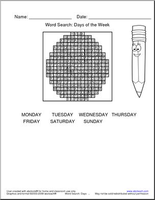 Word Search: Days of the Week – Abcteach