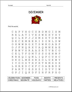 Word Search by Month: December – Abcteach