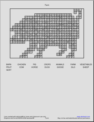 Word Search: Farm – Abcteach